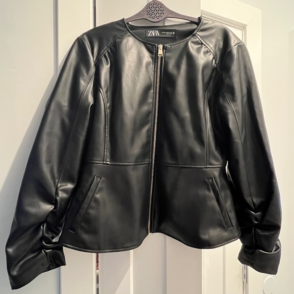 Zara | Jackets & Coats | Zara Black Pleather Jacket Coat | Poshmark